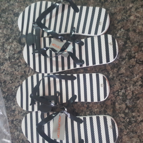 Shoes | Lot Of 2 Womens Flip Flips Size 1112 Black White Strips New ...